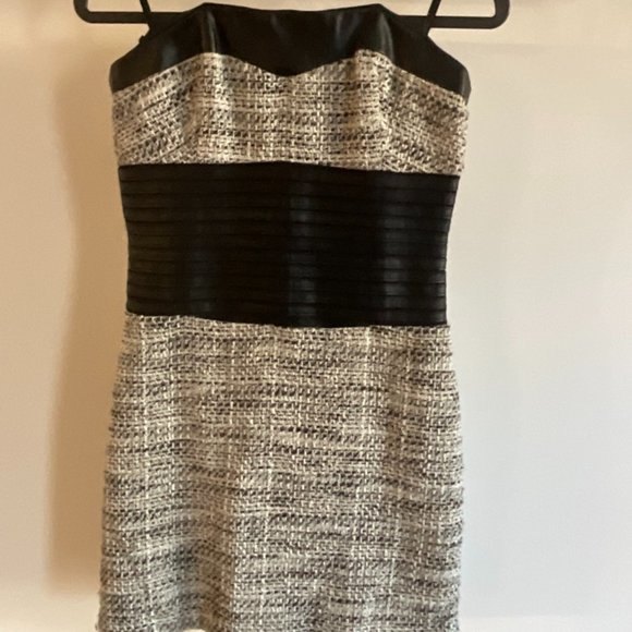 bebe | Dresses | Bebe Dress Faux Leather And Tweed Corset Dress Sz4 ...